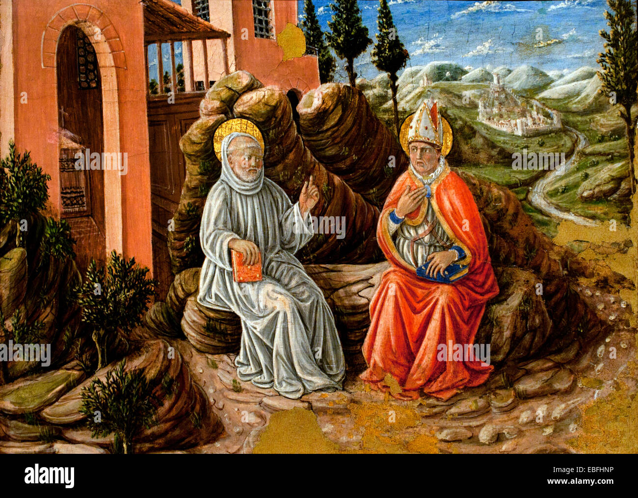 Saint Sabinus Talking with Saint Benedict 1473 Giovanni Boccati or ...