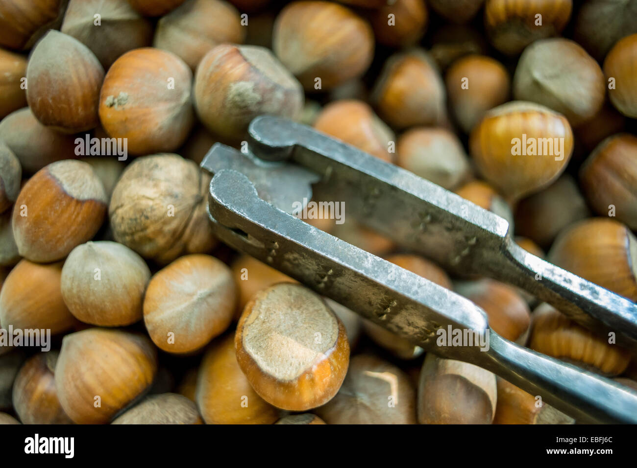 Hazelnuts and old nutcracker Stock Photo - Alamy