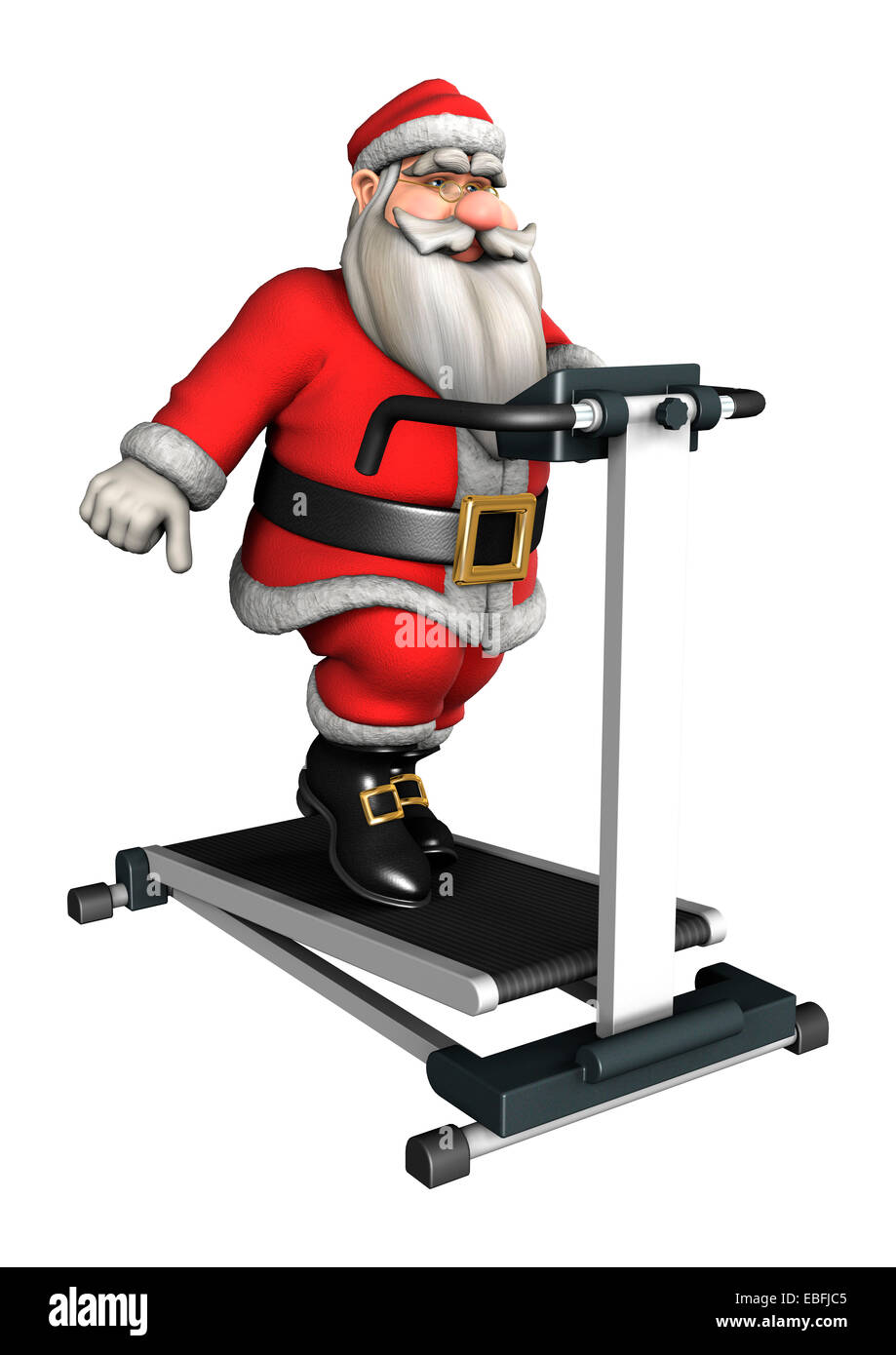 3D digital render of a Santa exercising on a tread mill isolated on ...