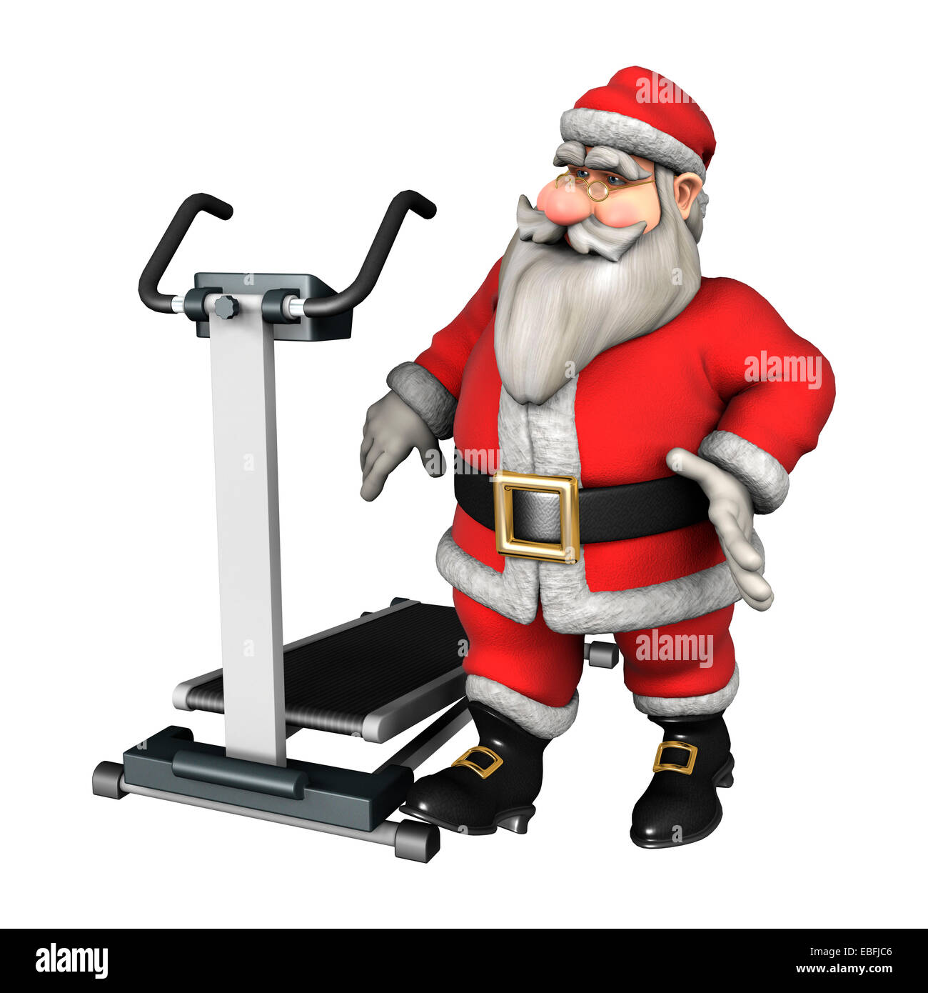 3D digital render of a Santa ready to exercise on a treadmill isolated ...