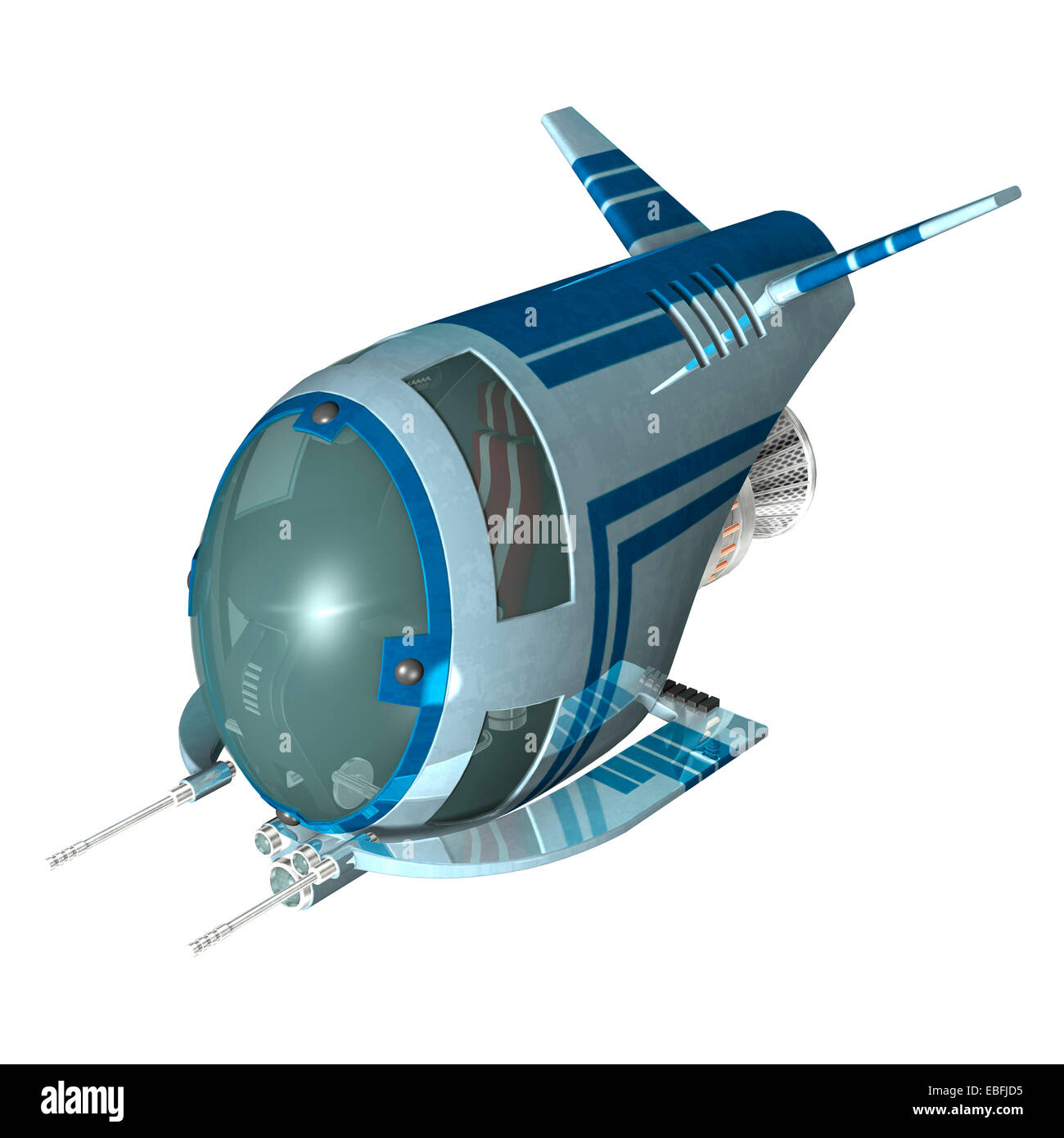 3D digital render of a blue spaceship isolated on white background ...