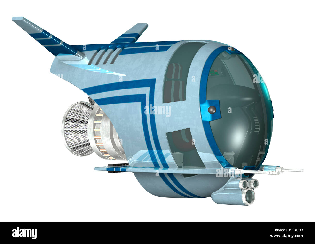 3D digital render of a blue spaceship isolated on white background ...