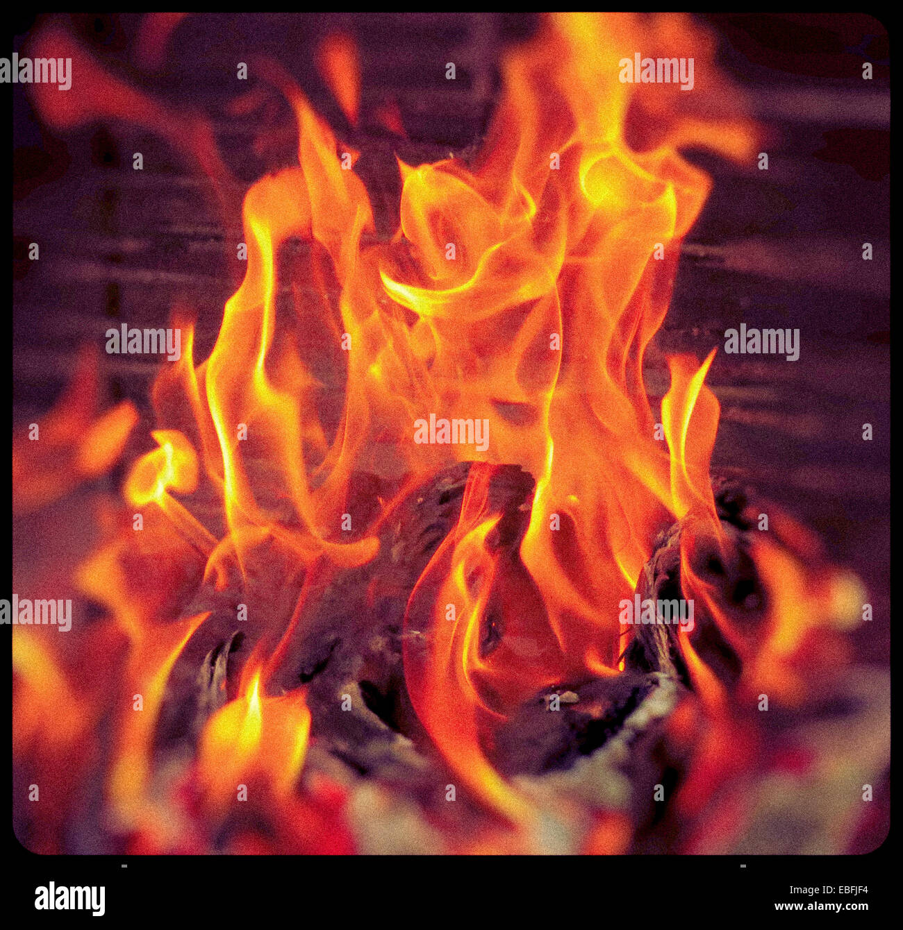 Fire blazing in the fireplace Stock Photo - Alamy