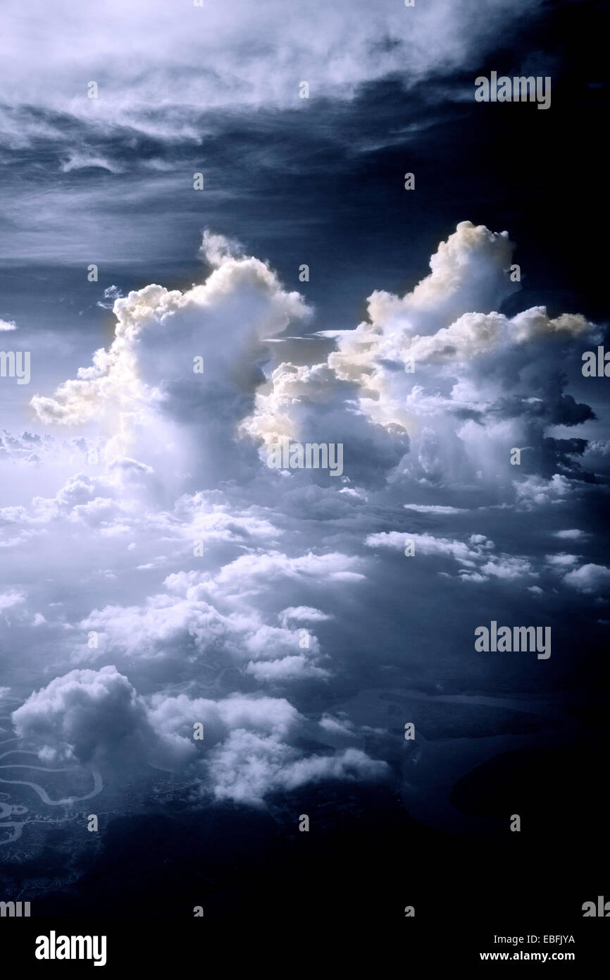 High altitude clouds, cumulus clouds, in color, dramatic photograph ...