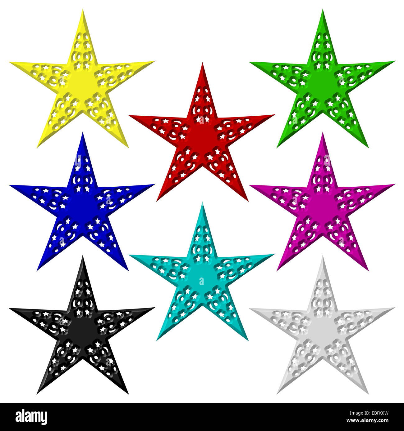 Eight stars of different flowers on a white background. It is isolated ...