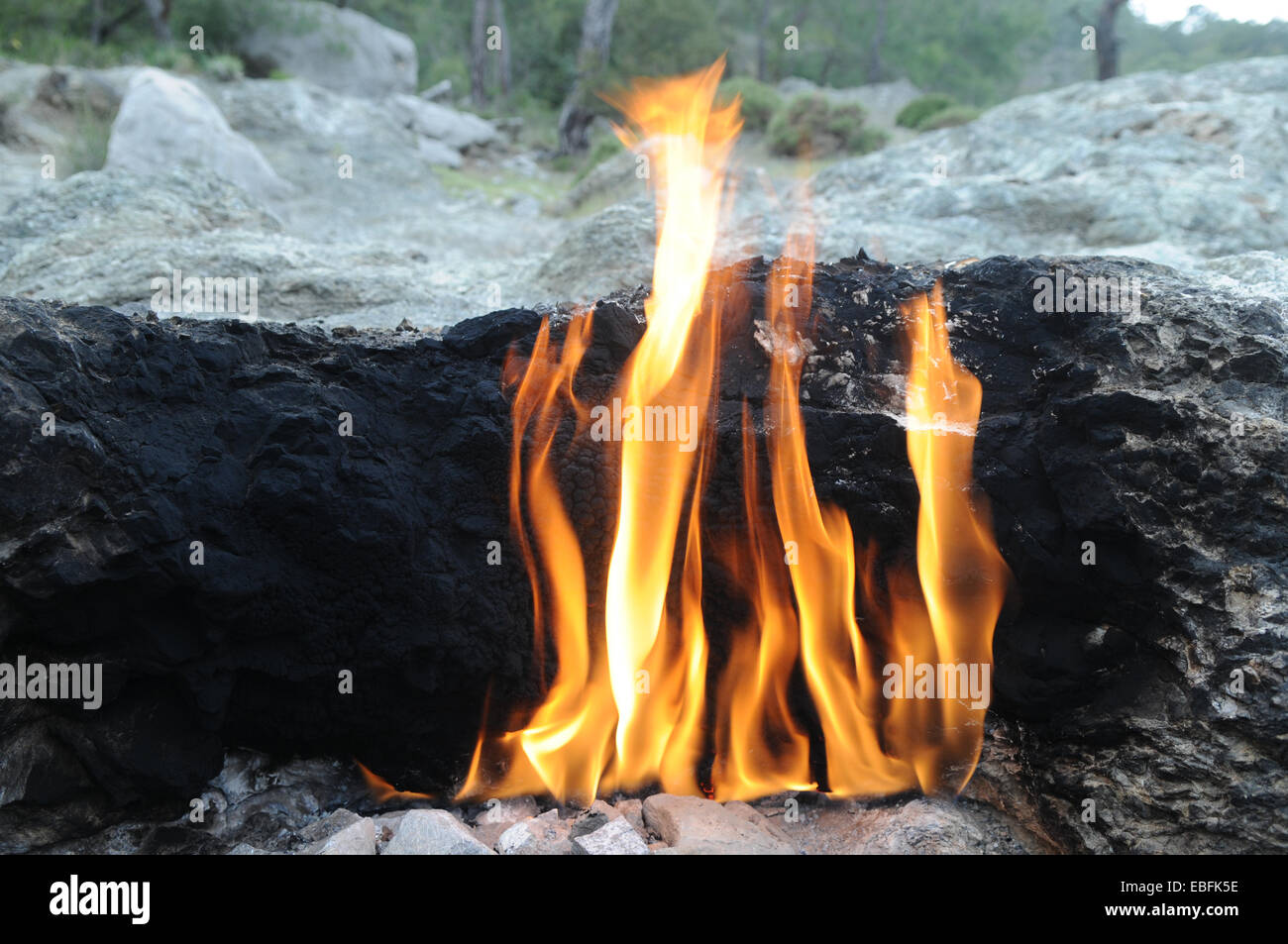 This is a flaming rock (Yanartas ) in Turkey Stock Photo - Alamy