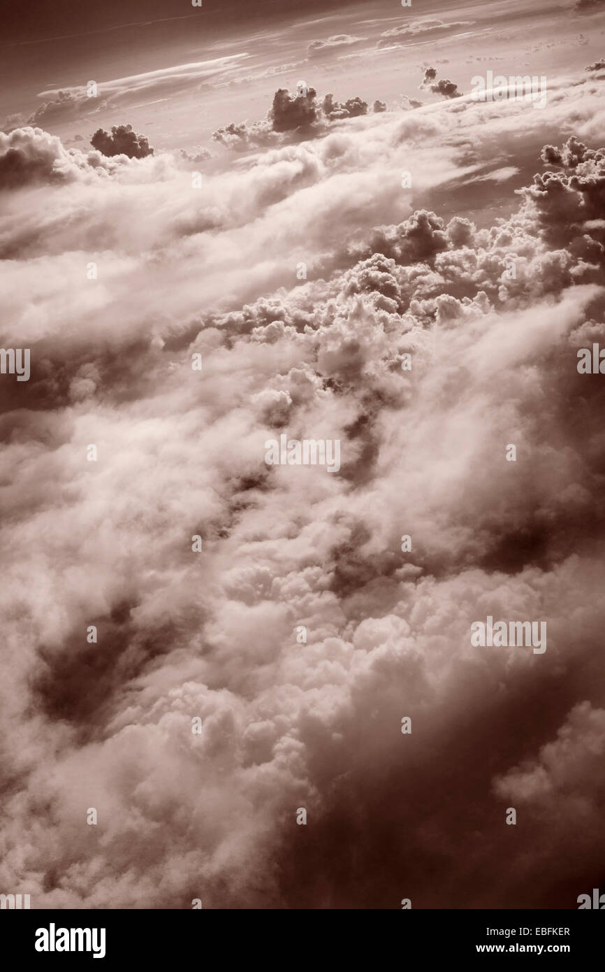 High altitude clouds, cumulus clouds, in Sepia toned, dramatic ...