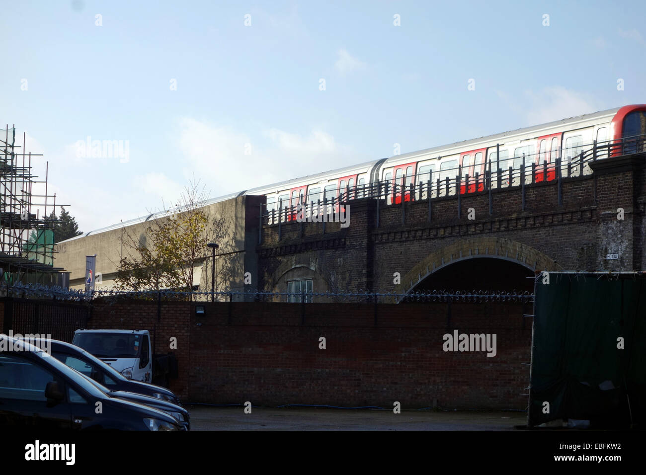 London Tube train approaching Latimer Road tube station with trains ...