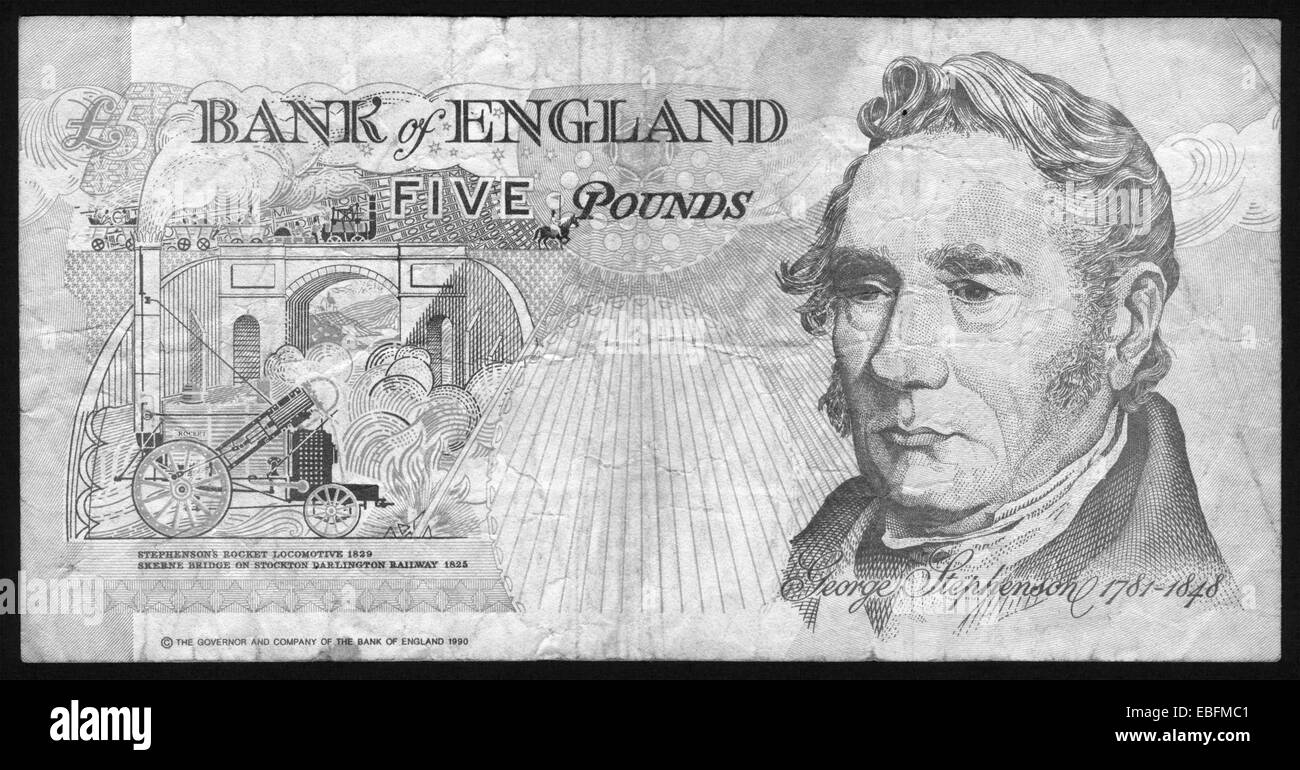Banknote,Currency, five pound, England,1990 Stock Photo - Alamy