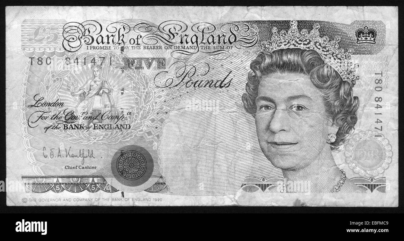 Five pound note five pound note Black and White Stock Photos & Images ...