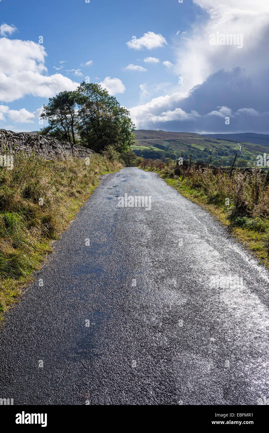 A wet road into Raydale, North Yorkshire Stock Photo - Alamy