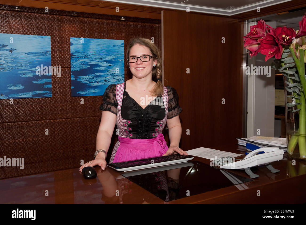 The receptionist dressed up in Austrian National Costume on Viking Hlin ...