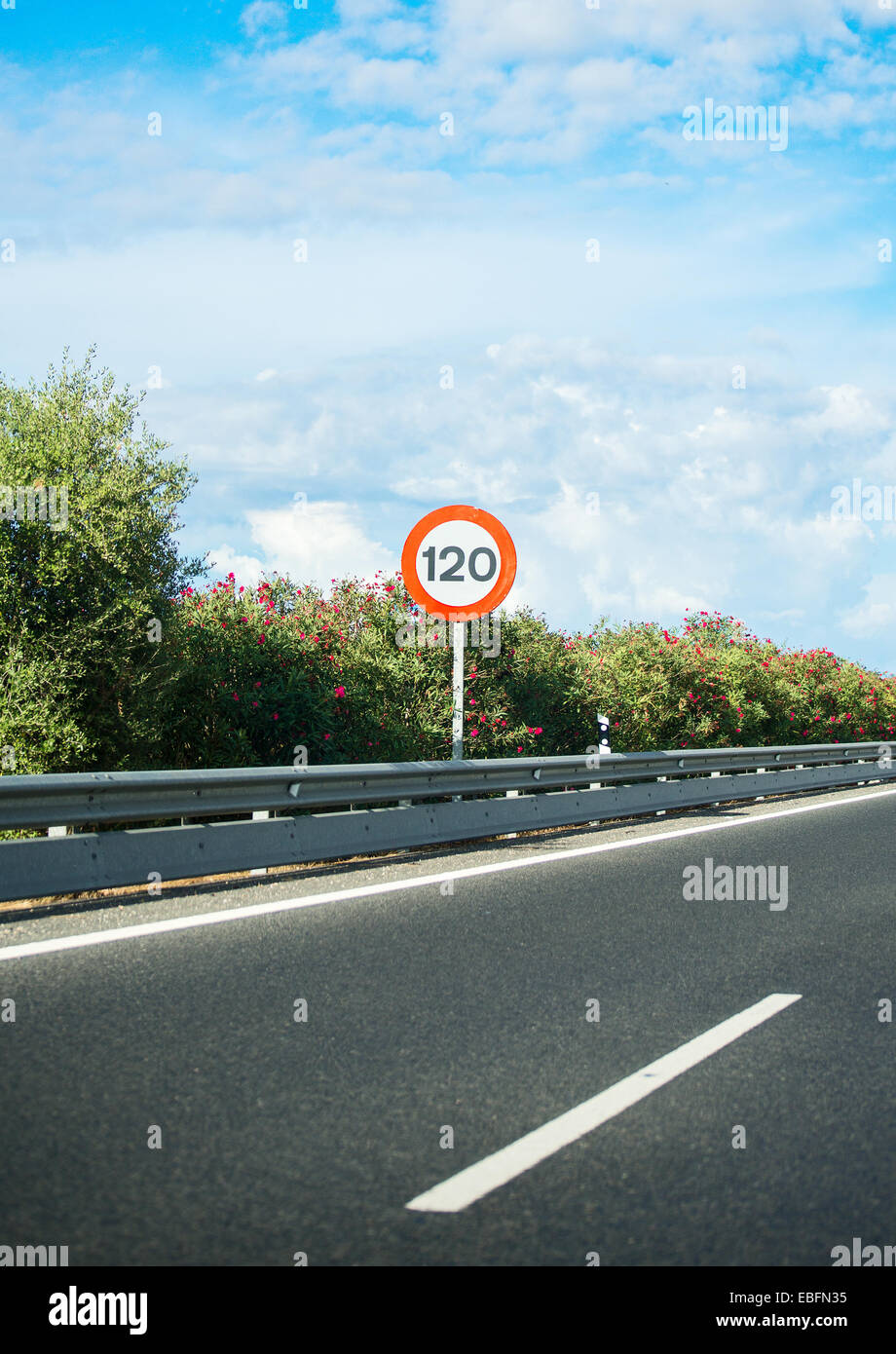 Empty asphalt road with speed limit sign Stock Photo - Alamy