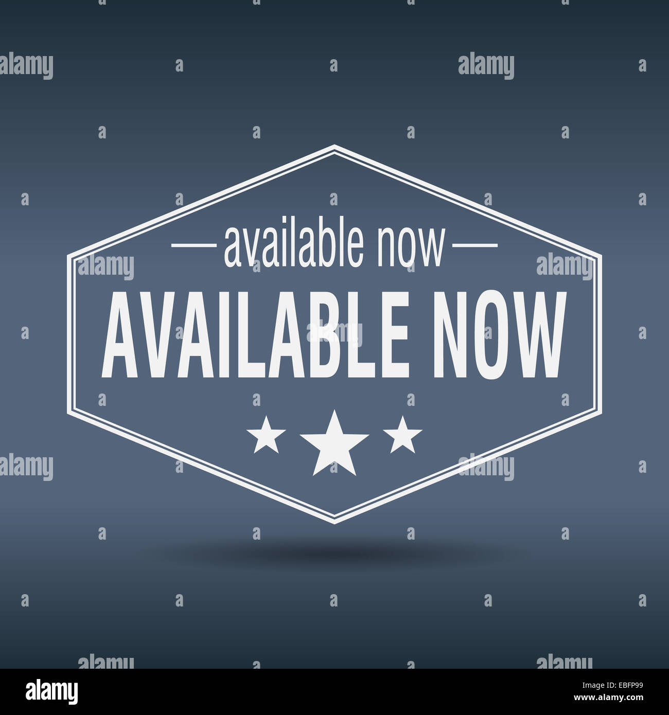 available now hexagonal white vintage retro style label Stock Photo - Alamy