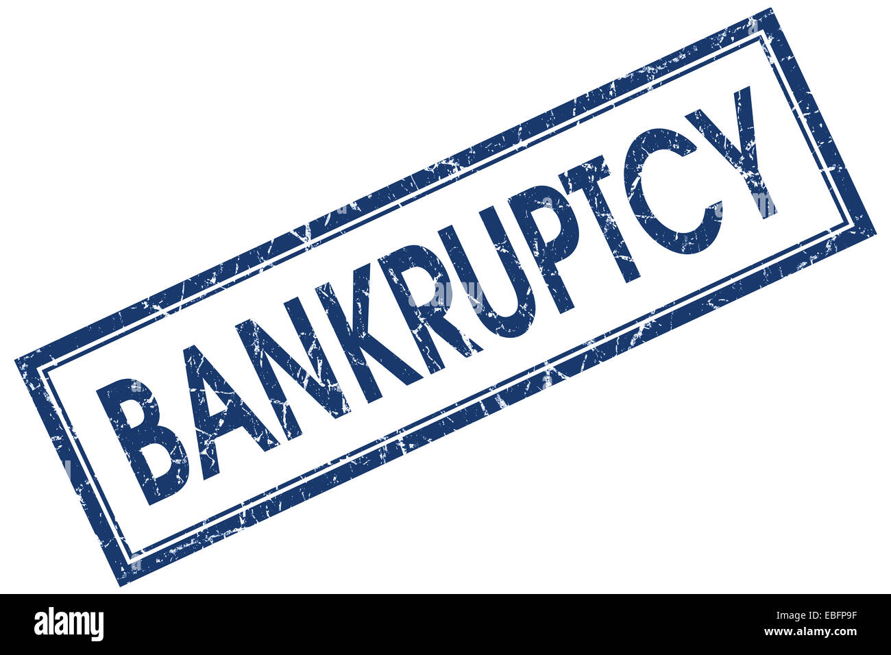 Bankruptcy blue square grungy stamp isolated on white background Stock ...
