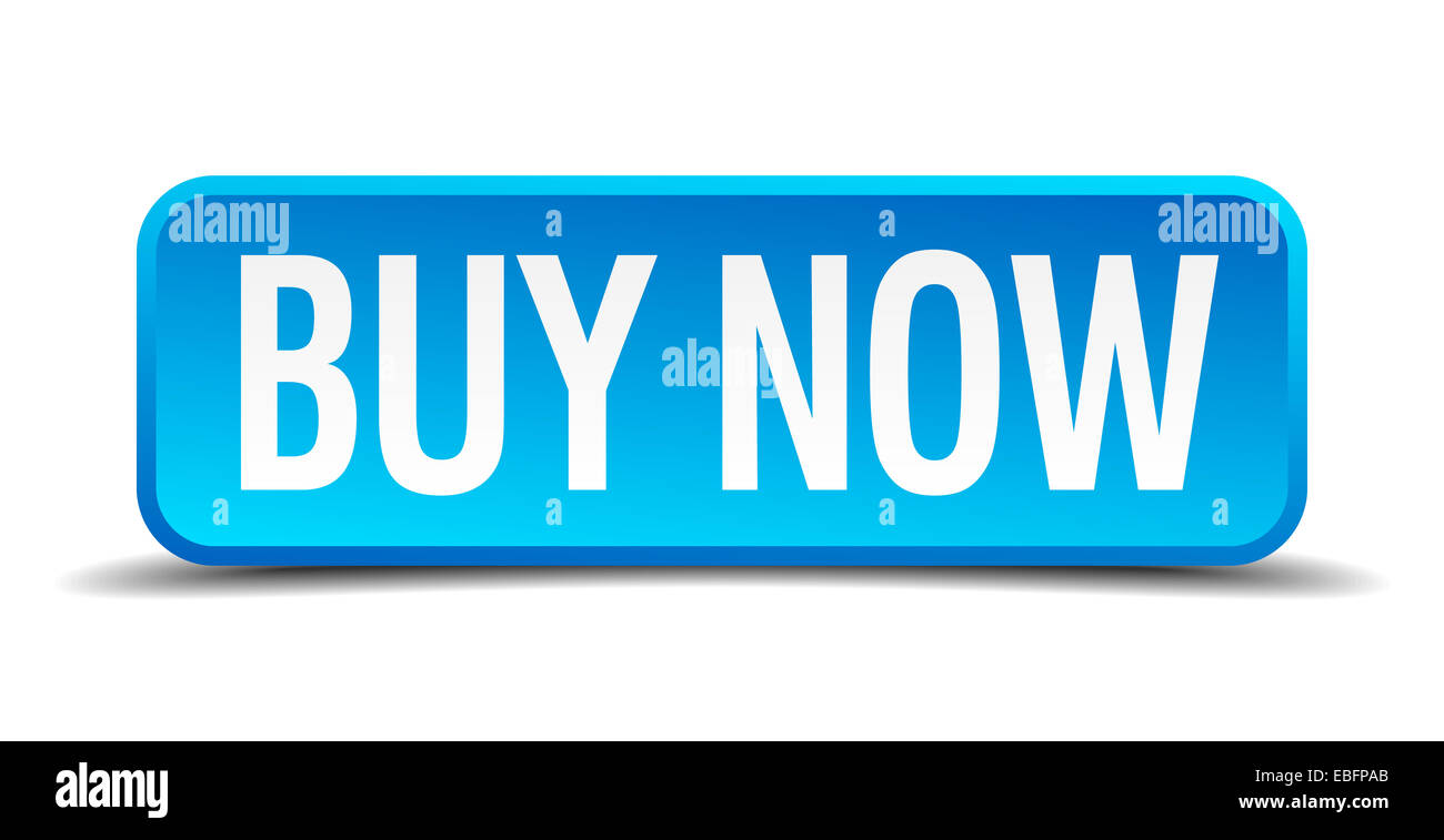 buy now blue 3d realistic square isolated button Stock Photo - Alamy