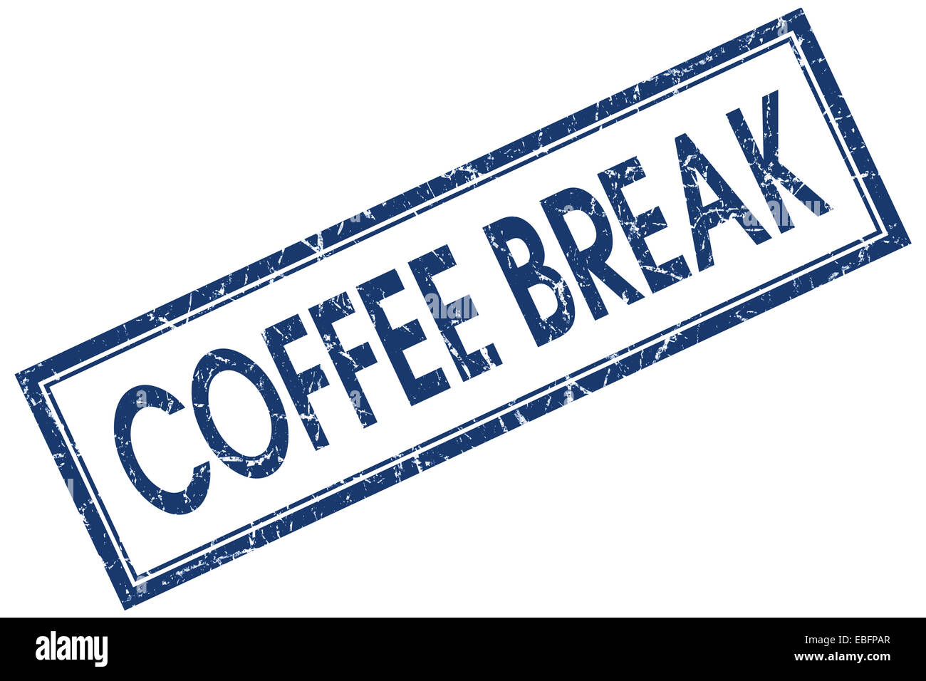 Coffee break blue square grungy stamp isolated on white background ...