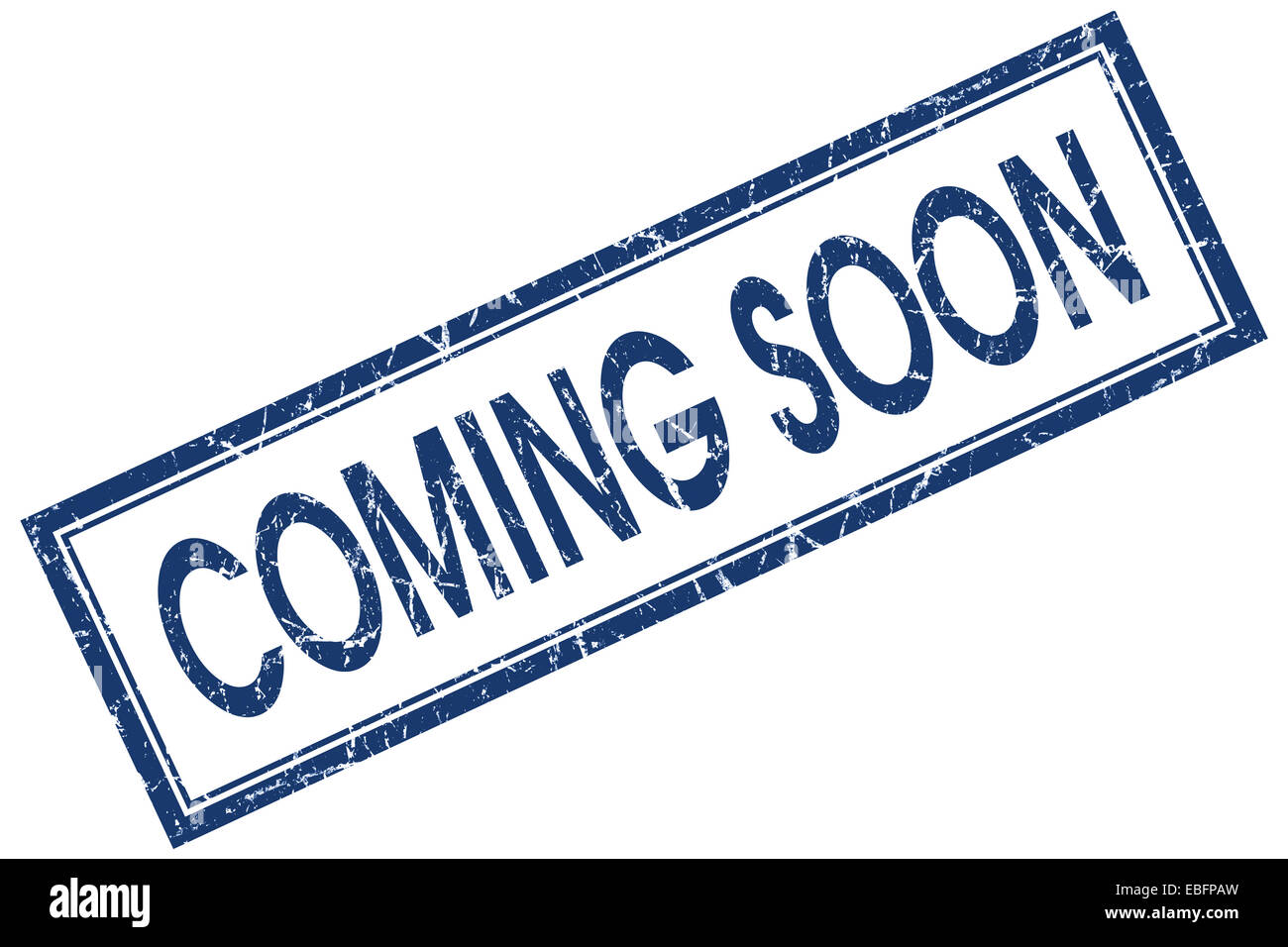 Coming soon blue square grungy stamp isolated on white background Stock ...
