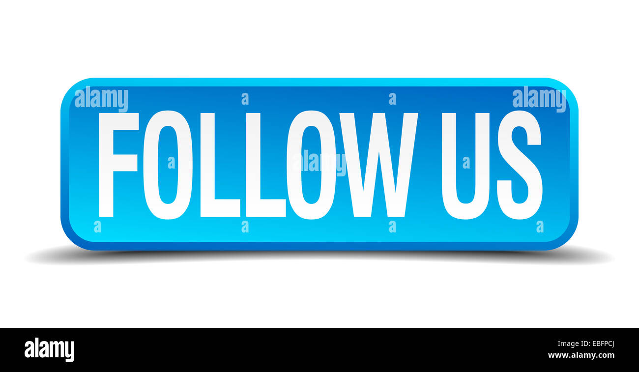 follow us blue 3d realistic square isolated button Stock Photo - Alamy