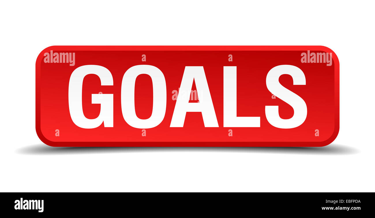 Goals red 3d square button on white background Stock Photo - Alamy
