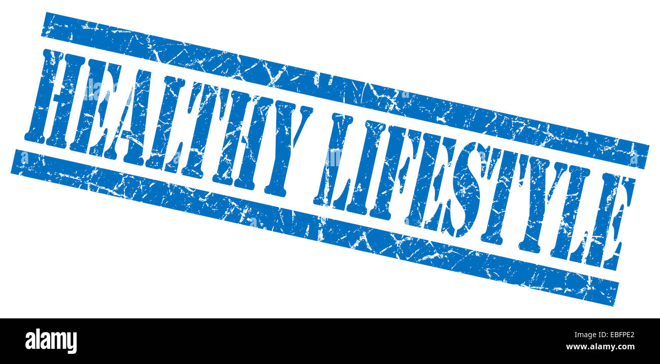 healthy lifestyle blue grungy stamp on white background Stock Photo - Alamy