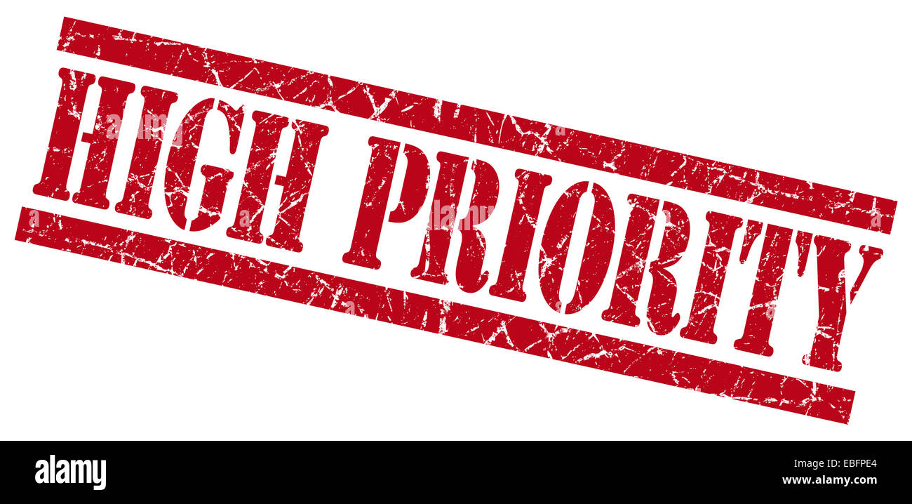 high priority red grungy stamp on white background Stock Photo - Alamy