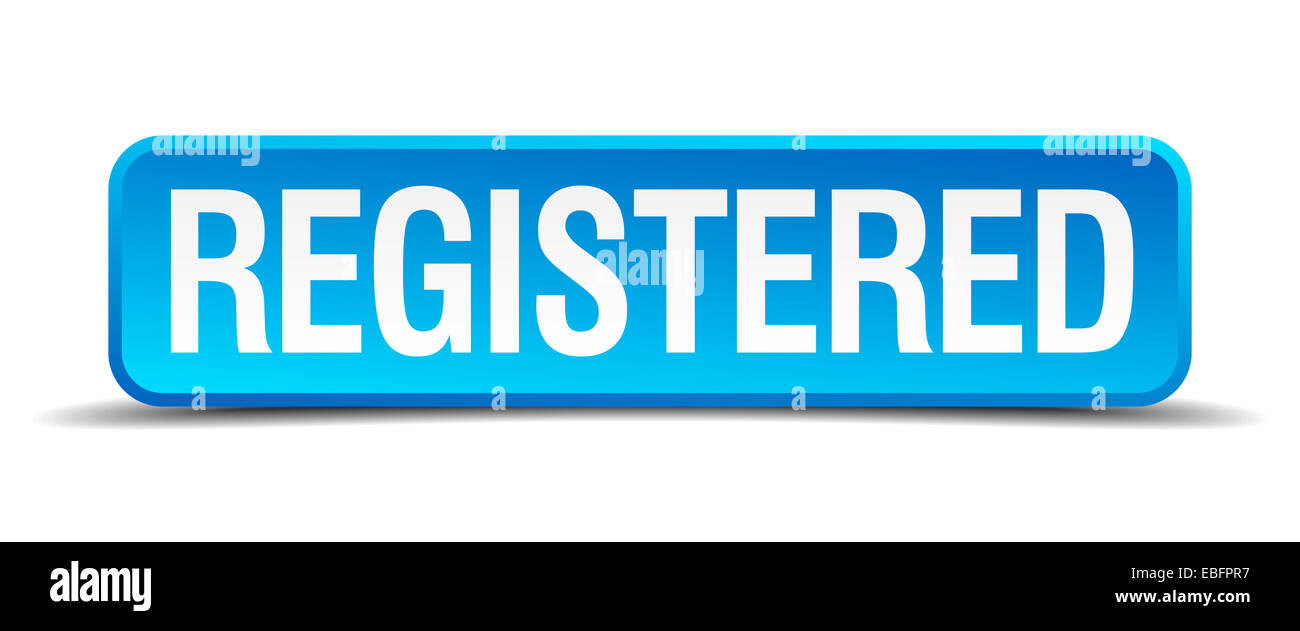 registered blue 3d realistic square isolated button Stock Photo - Alamy