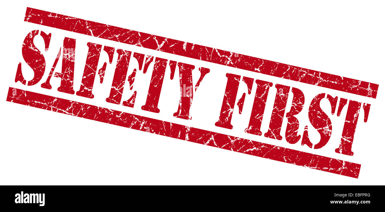 safety first red square grunge textured isolated stamp Stock Photo - Alamy