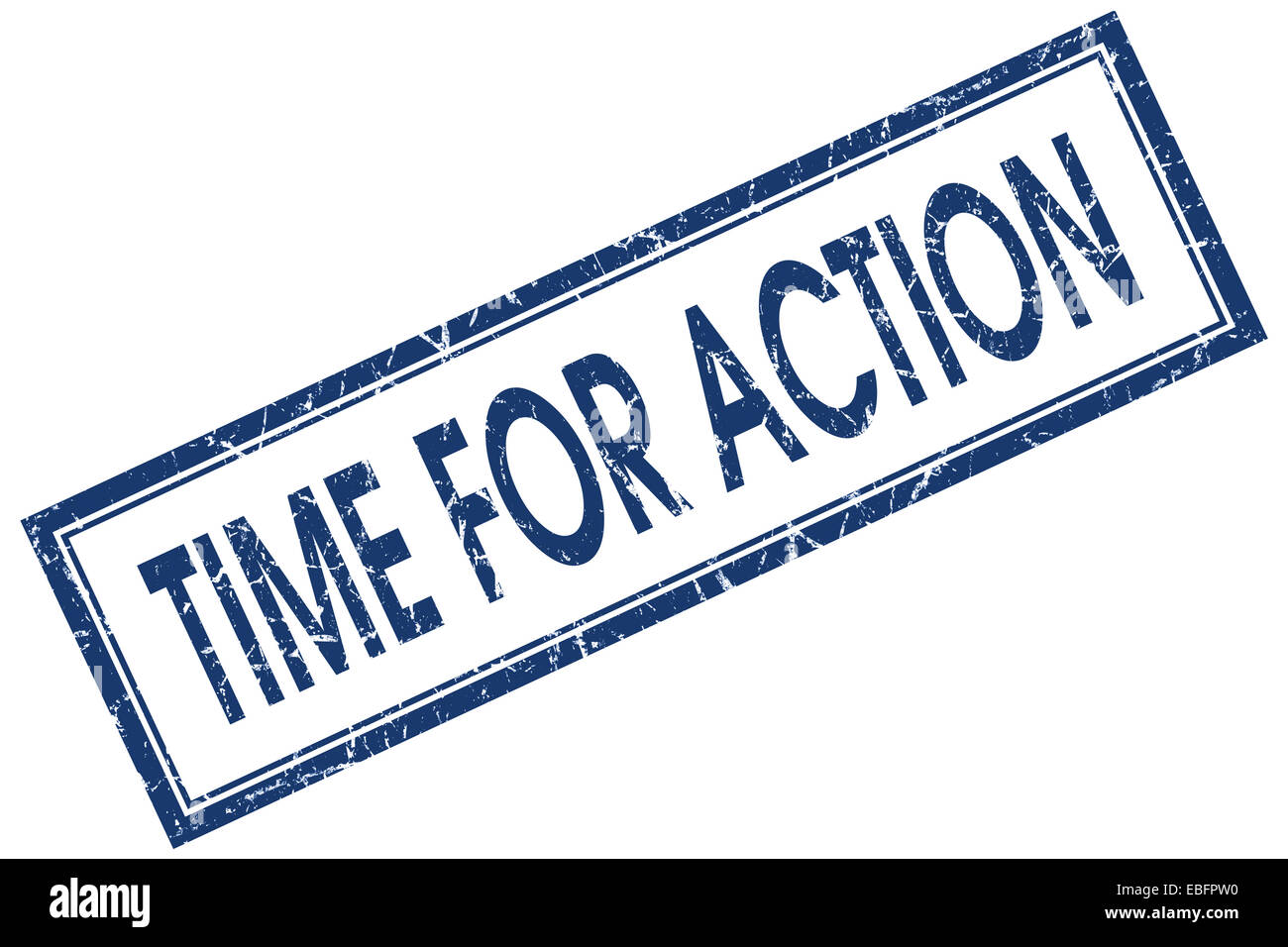 Time for action blue square grungy stamp isolated on white background ...