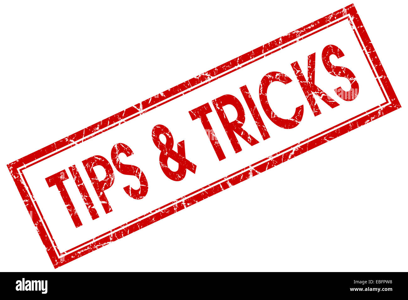 Tips & tricks red square grungy stamp isolated on white background ...