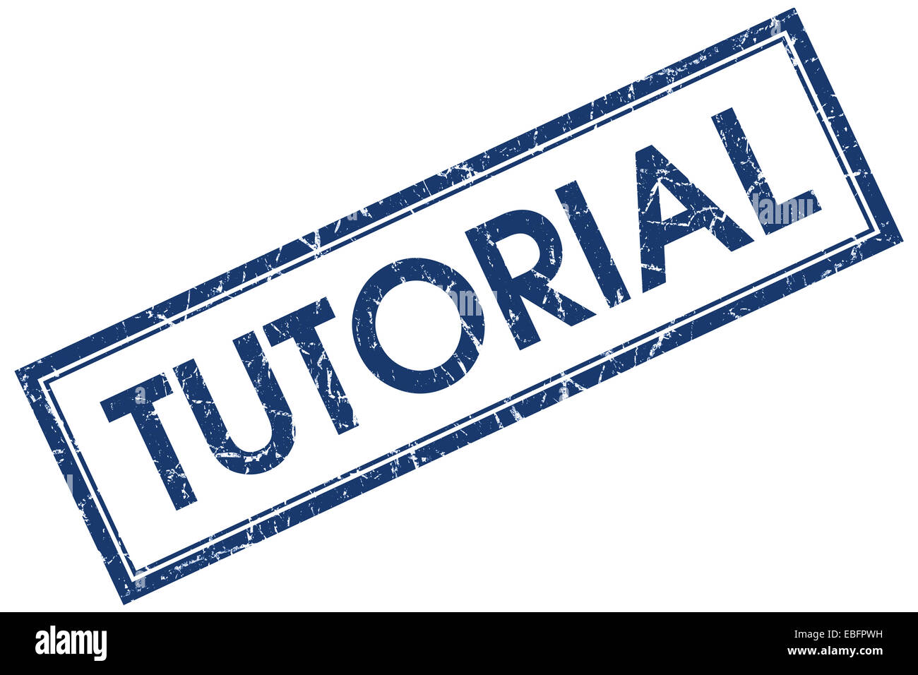 Tutorial blue square grungy stamp isolated on white background Stock ...