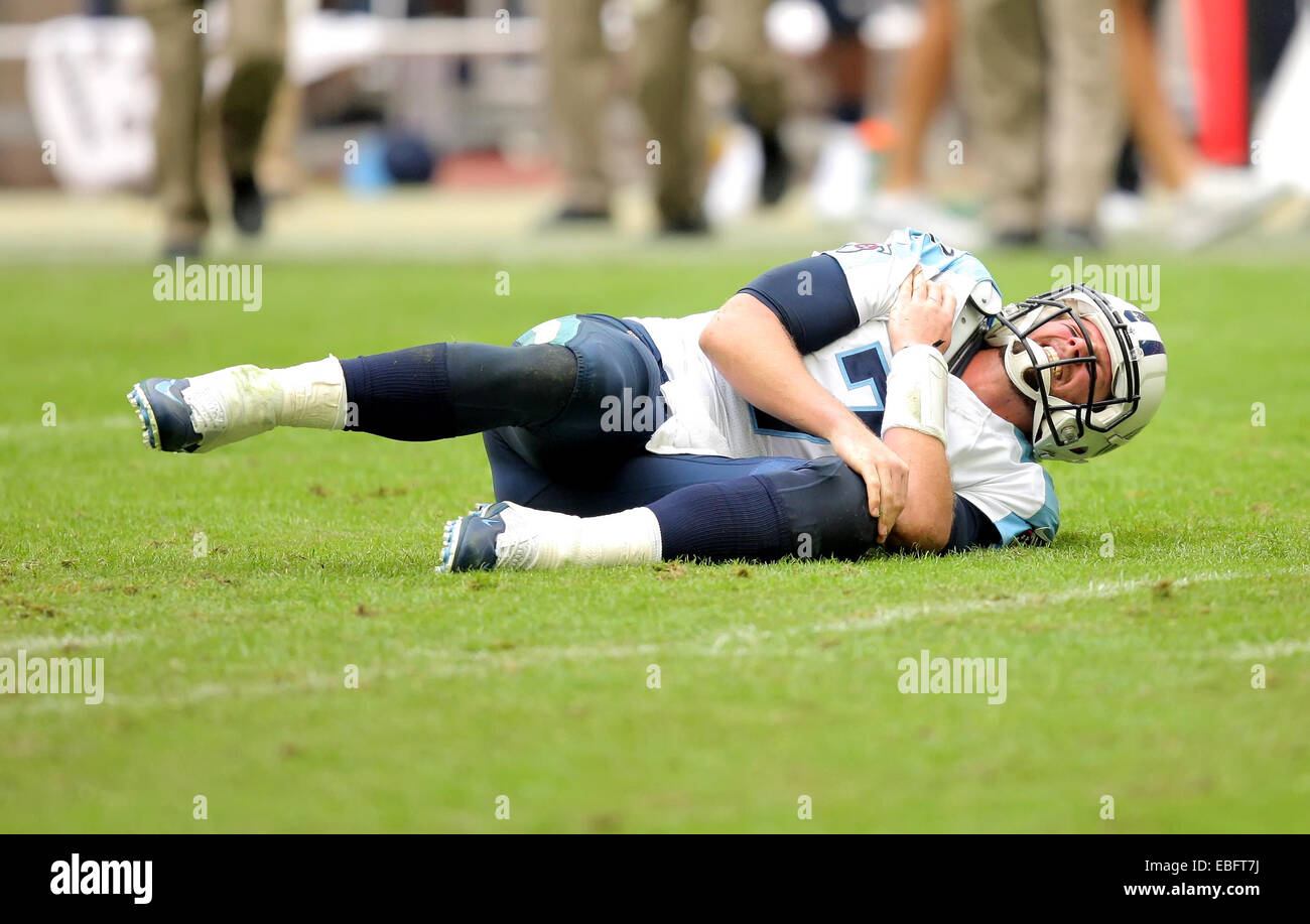 NOV 30 2014: Tennessee Titans quarterback Zach Mettenberger #7 grimaces ...