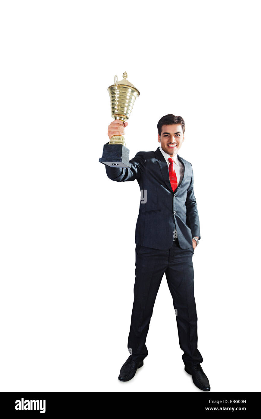 indian Business Man Victory Trophy Award Stock Photo - Alamy