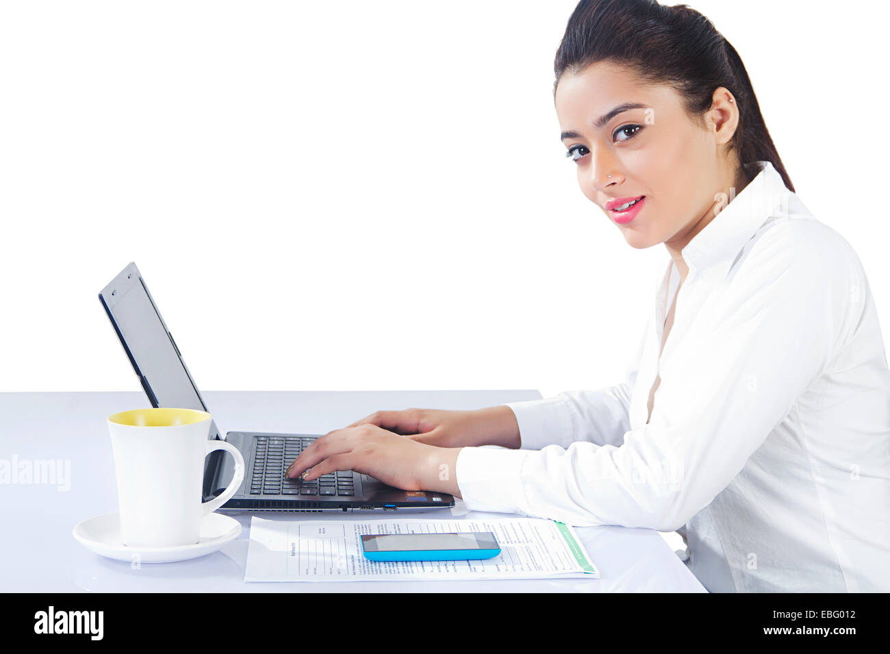 indian Business woman office working laptop Stock Photo - Alamy