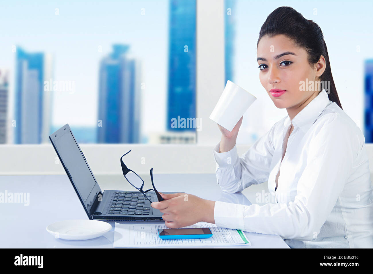 indian Business woman office working laptop Stock Photo - Alamy