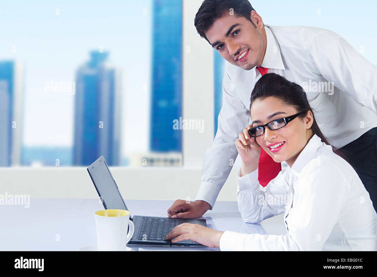 two indian Employee office working laptop Stock Photo - Alamy