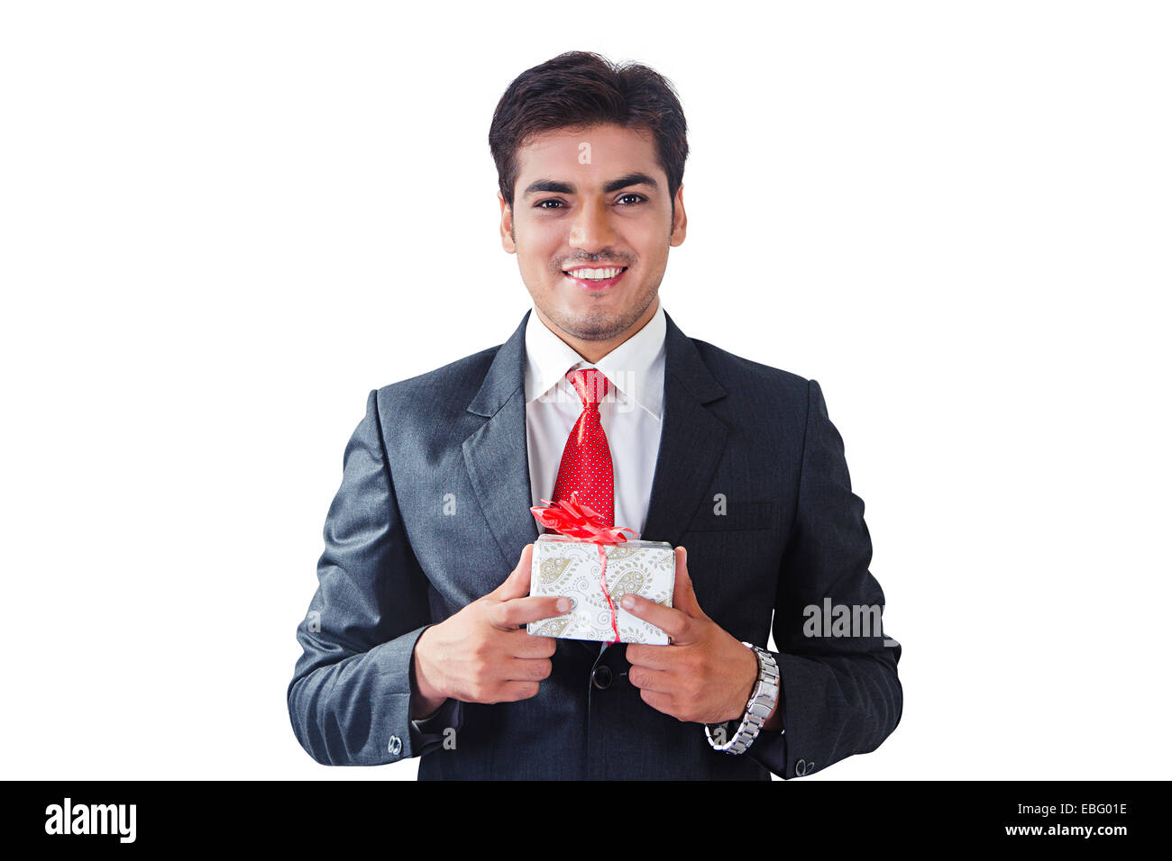 Man gift boxes looking camera hi-res stock photography and images - Alamy