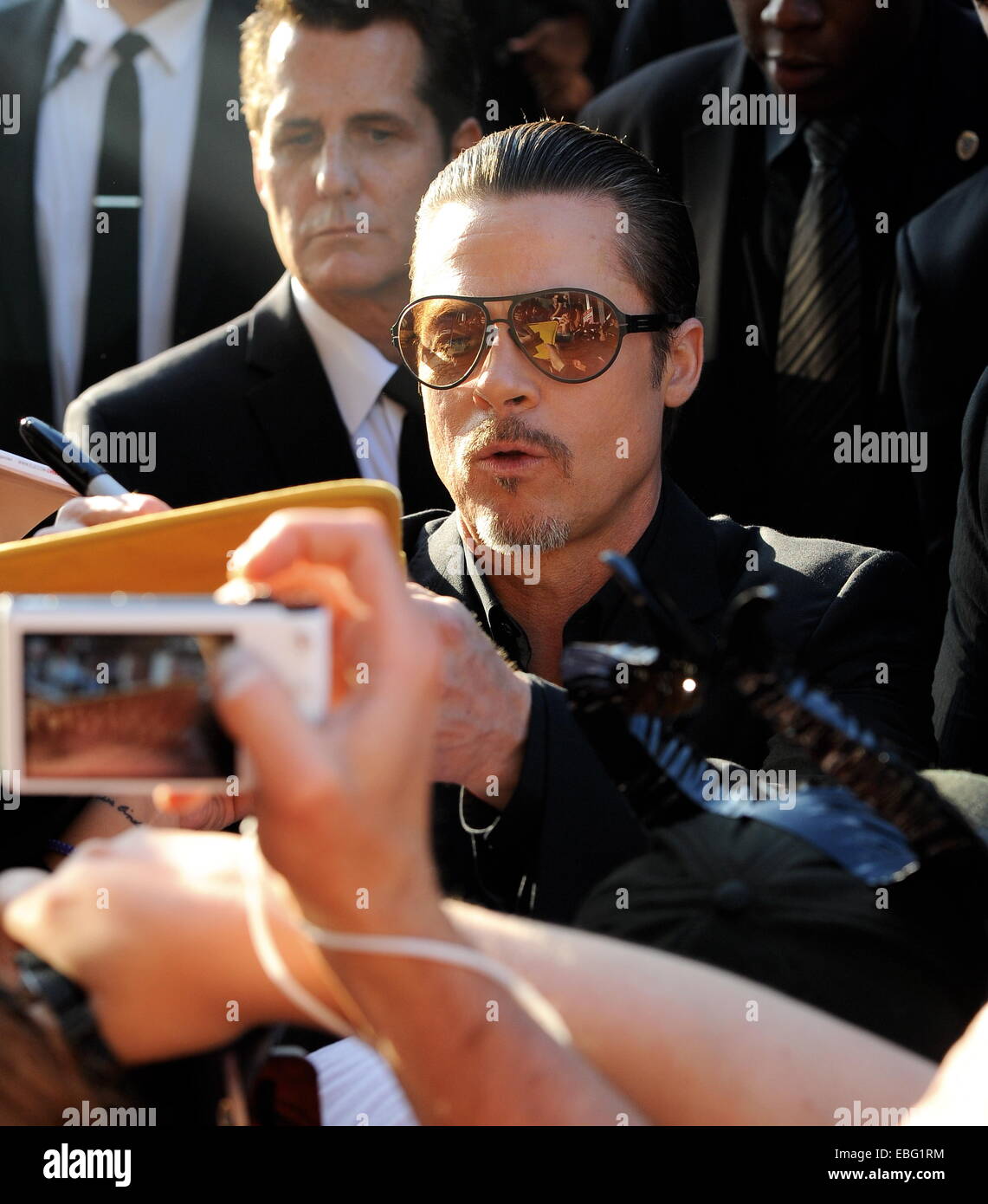 Brad Pitt and partner Angelina Jolie arriving for the world premiere of ...