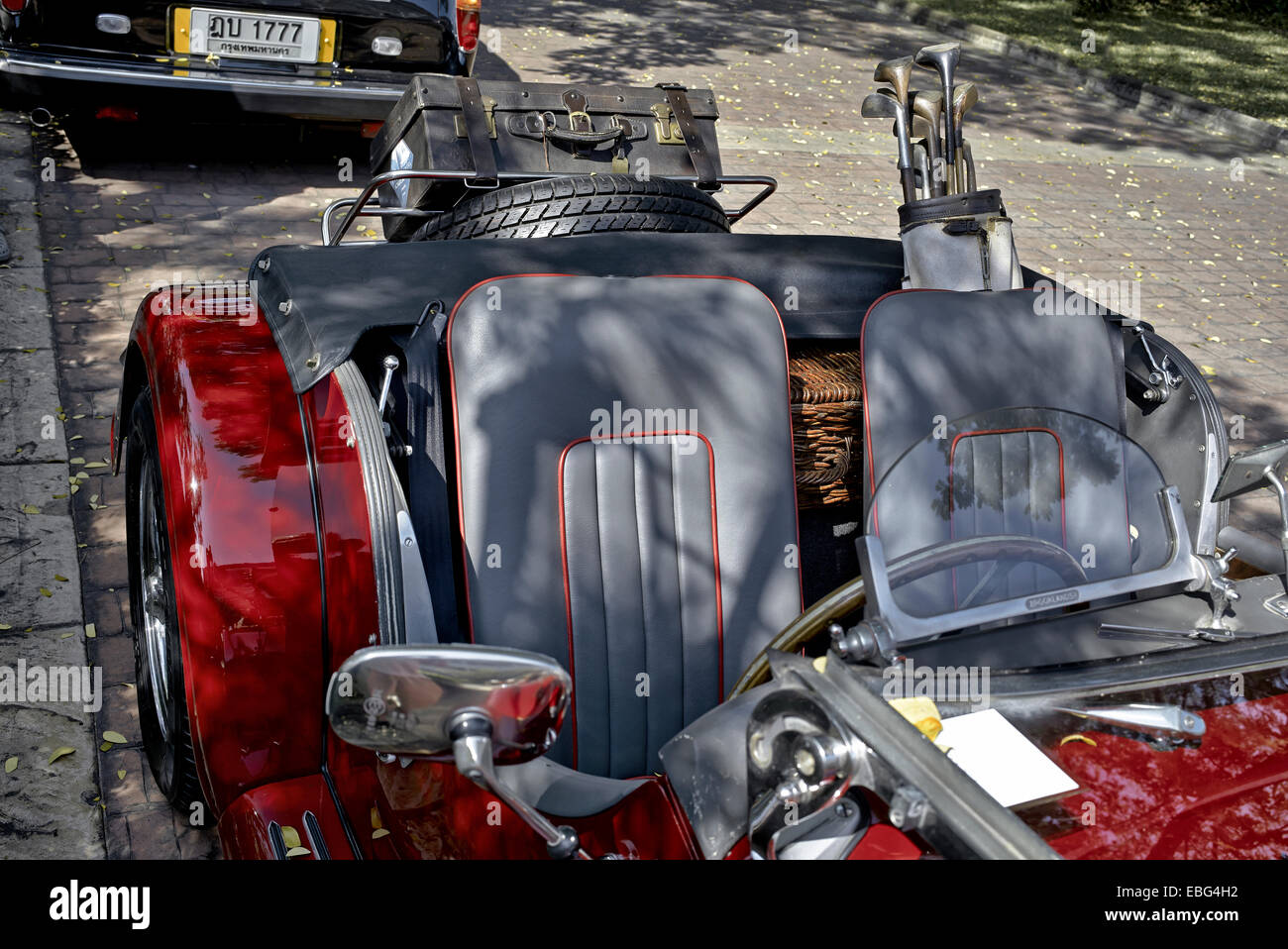 Morgan car. Vintage luggage and golf clubs in a Morgan plus 8 sports ...