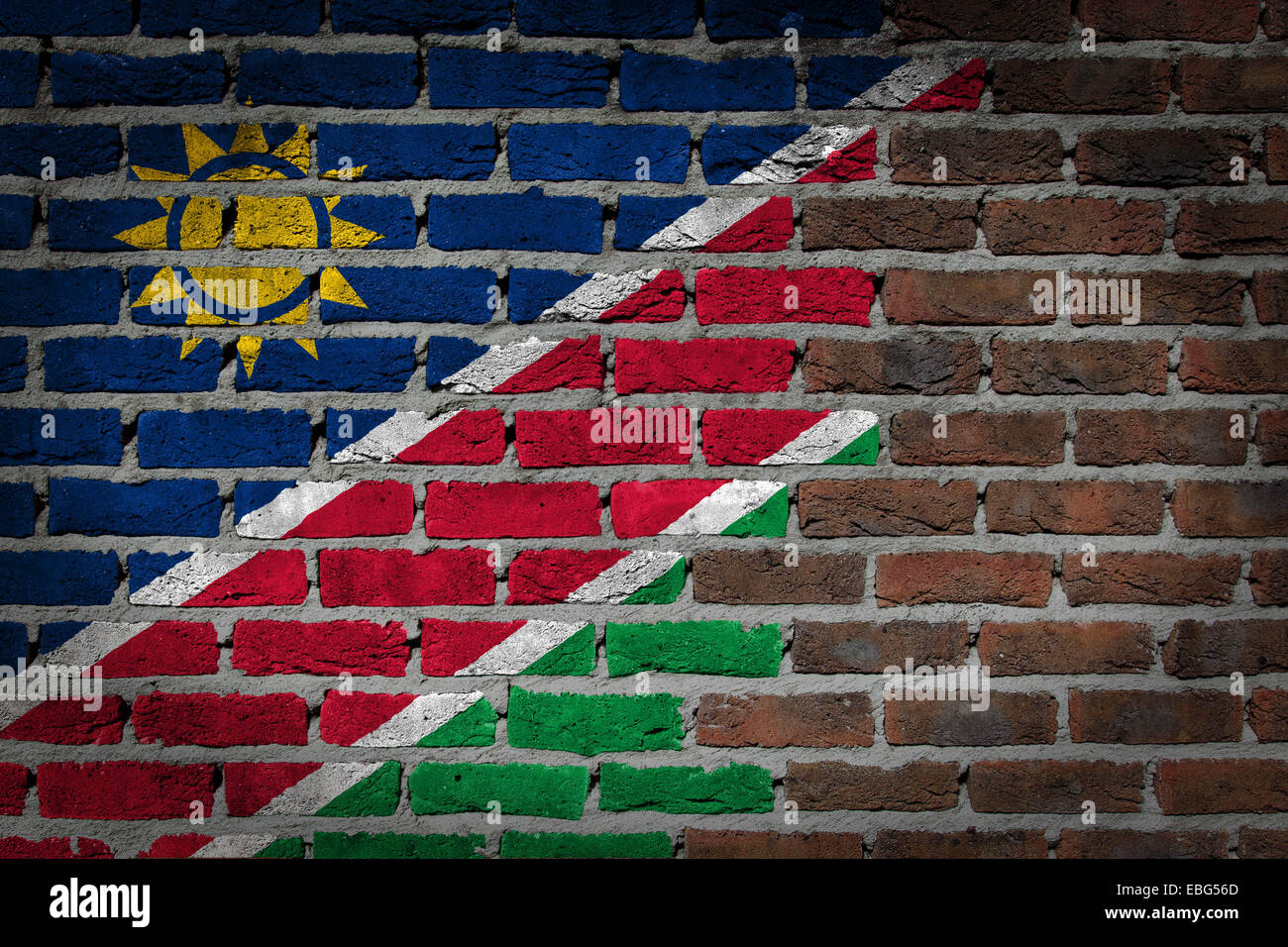 Very old dark red brick wall texture with flag - Namibia Stock Photo ...