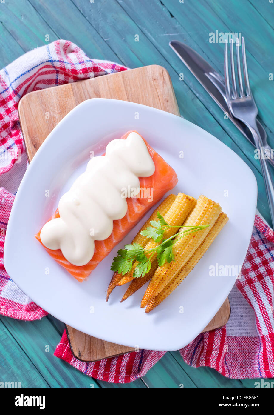 salmon with corn Stock Photo - Alamy