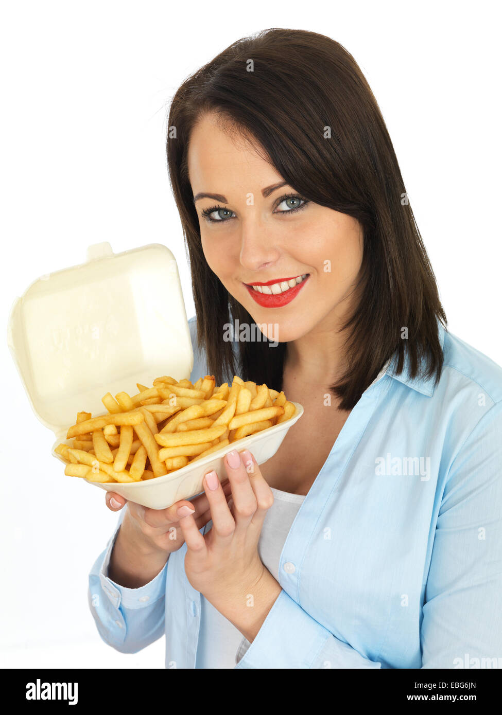 Attractive Twenty Something Young Woman Eating Chips Stock Photo - Alamy