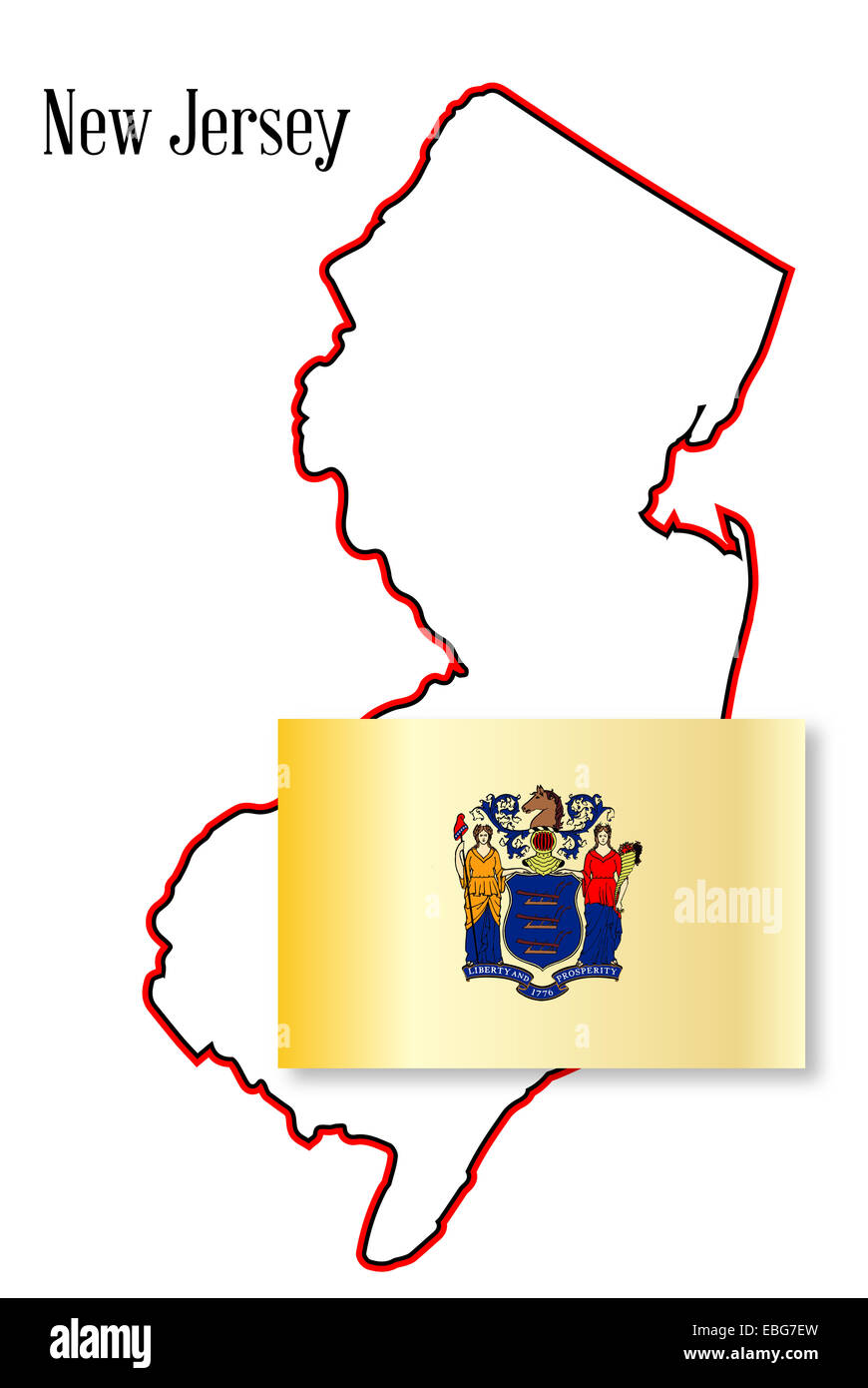 Outline map of the state of New Jersey over a white background with map ...