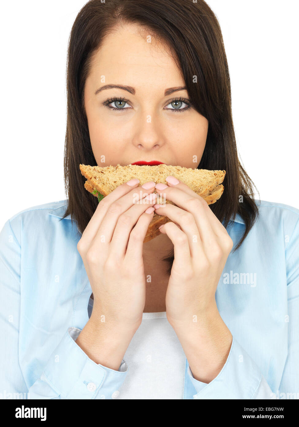Attractive Twenty Something Young Woman Eating a Sandwich Stock Photo ...