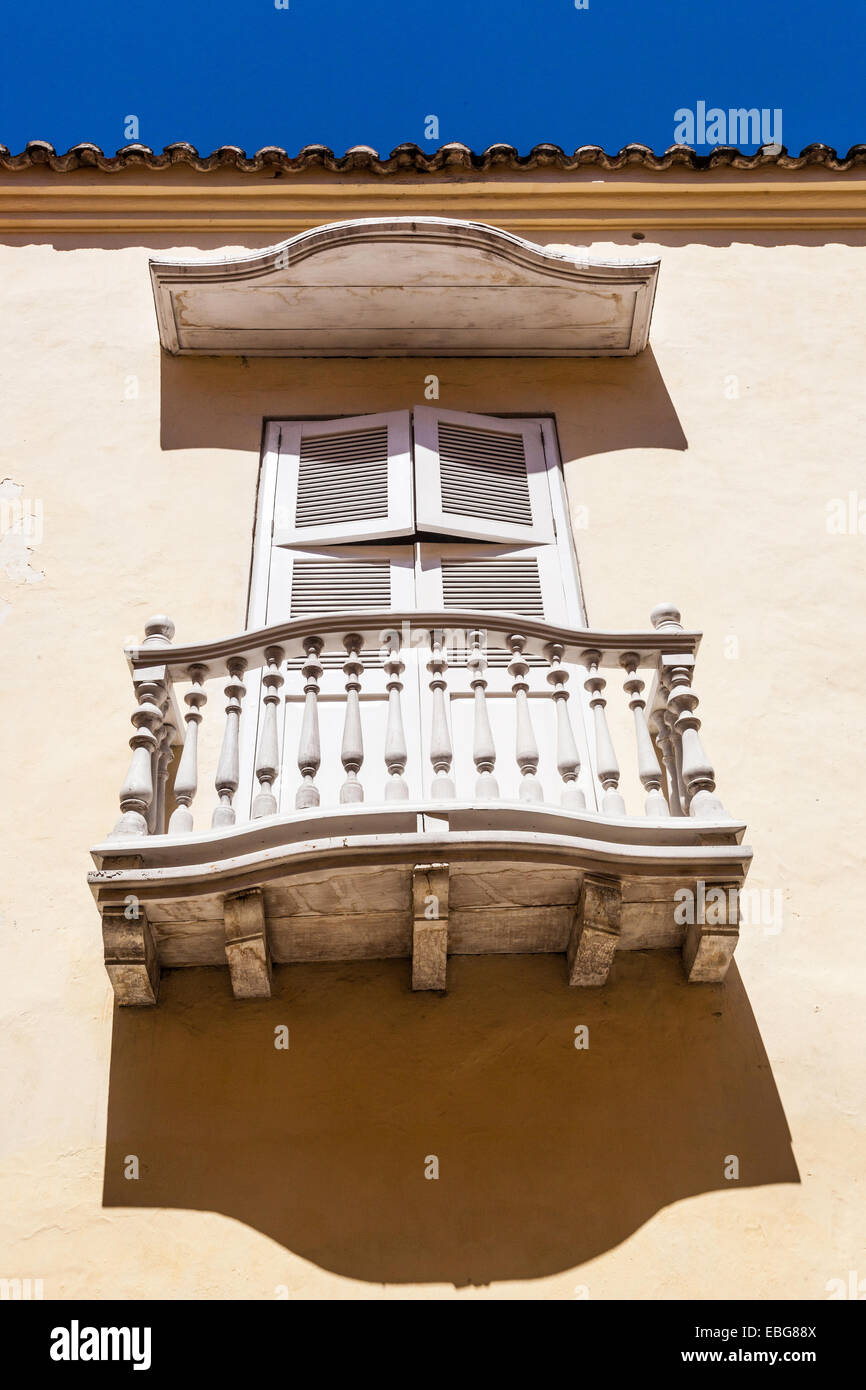 Low angle view of a Spanish colonial balcony, Cartagena de Indias ...