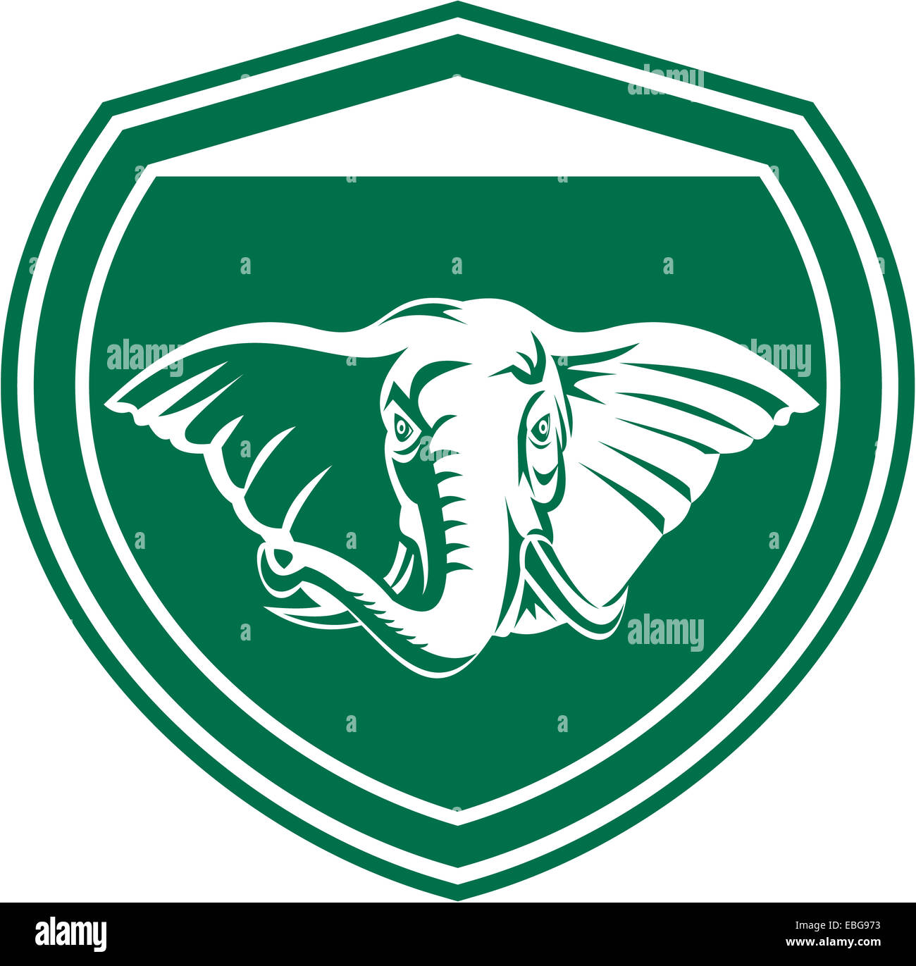 Illustration of an elephant head with tusk viewed from front set inside ...