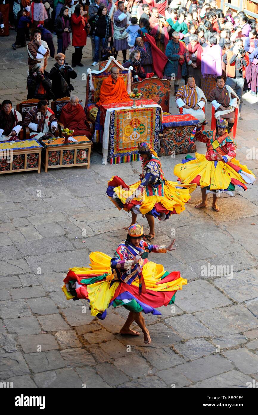 Monastery festival in Jakar Dzong fortress, Jakar, Bumthang district ...