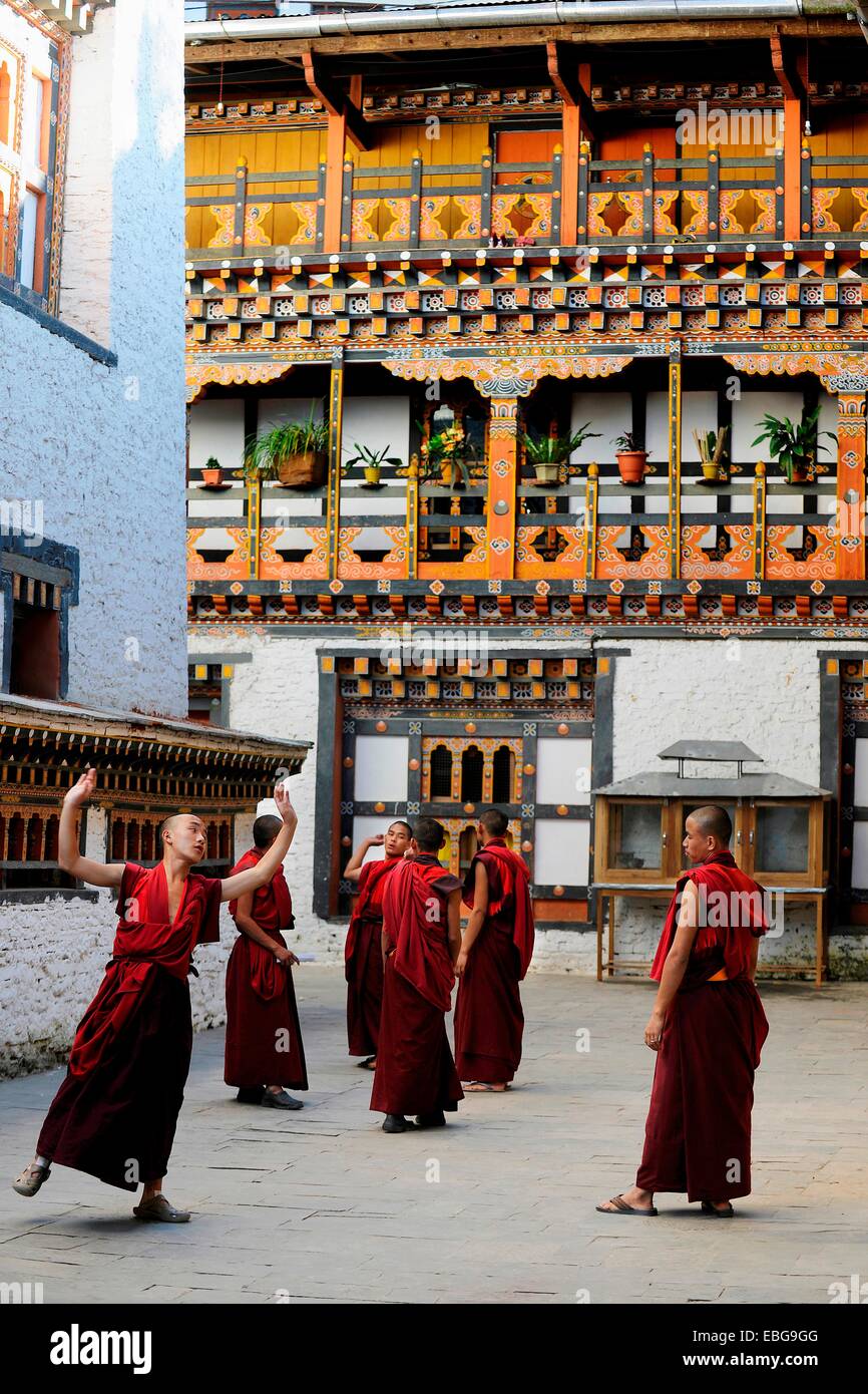Group of young monks practicing a religious dance in the courtyard of ...