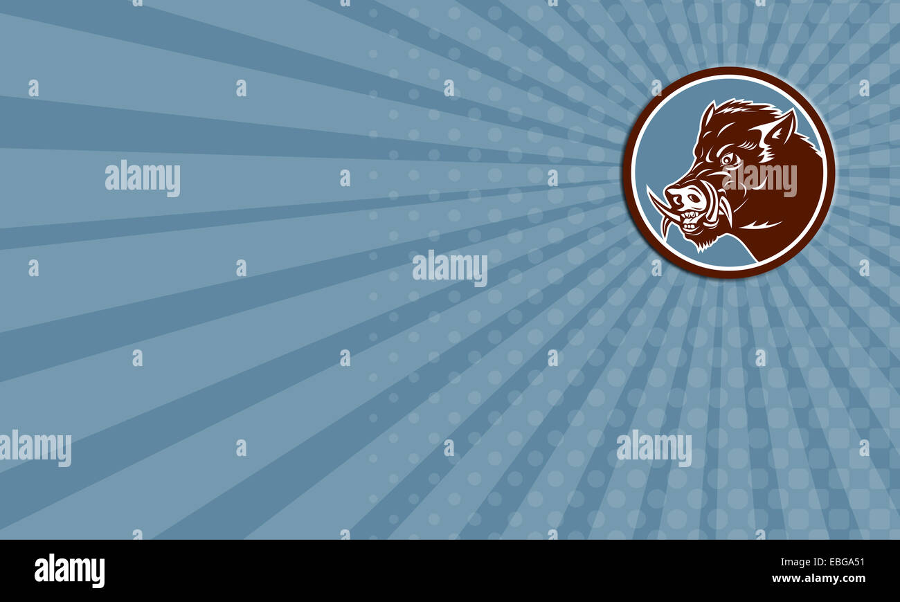 Business card showing illustration of a wild pig boar razorback head ...