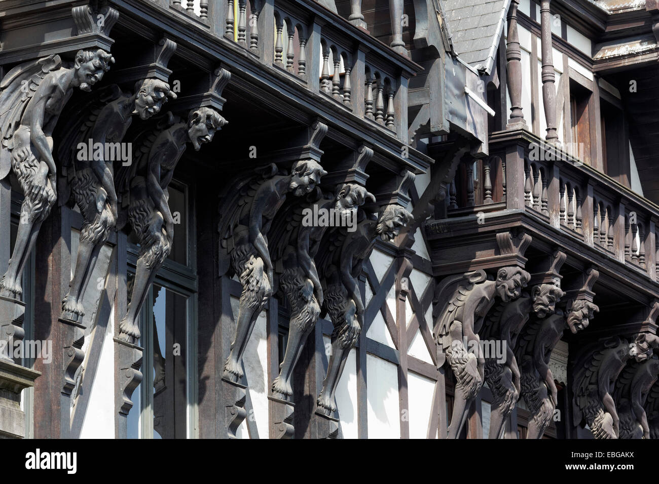 Carved devil figures, "Twaalf Duivels" or "Twelve Devils" building ...